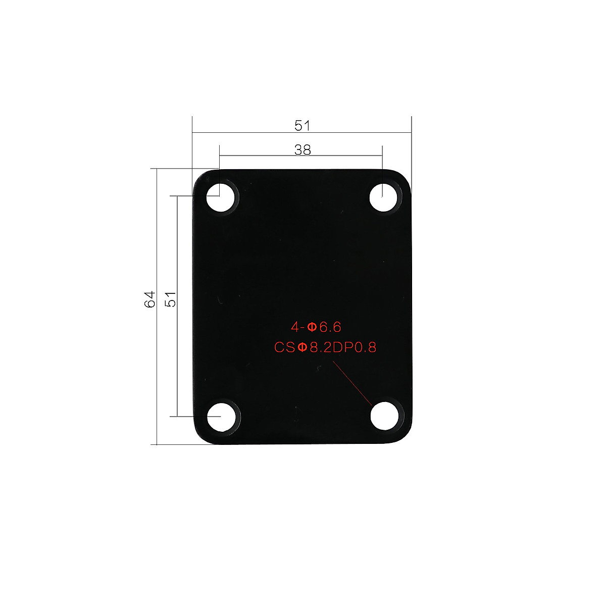 Metallor Guitar Neck Plate Standard 4 Holes with Screws 64 x 51mm Compatible with Strat Tele Style Electric Guitar Jazz Bass Parts Replacement Pack of 1Set Black.