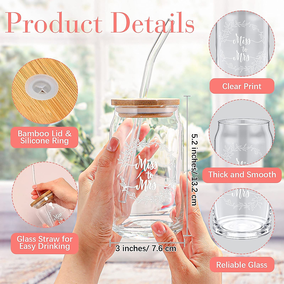 7 Pcs Bride Gifts Bridal Shower Gift Including Mrs Can Shaped Drinking Glass with Straw Bride Makeup Bag Crystal Pen Scented Candle Scrunchies Raffia Wedding Card Gift Box for Bridal Shower (Pink)