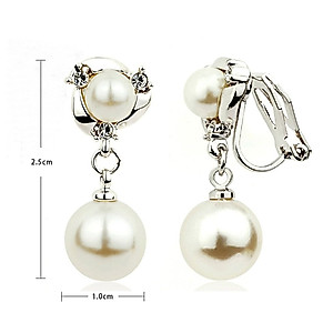 Acefeel Clip On Earring For Women White Pearl Non Pierced Clip Earrings