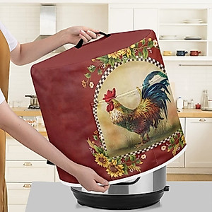 NETILGEN Air Fryer Cover Dust Cover Compatible with 6 Quart Instant Pot, Dust Protection Insulated Kitchen Appliance Cover with Top Handle and Storage Pockets for Women Gift, Chicken Sunflower Red