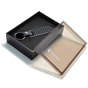 iPick Image for - Honda Civic Si Red Logo Real Carbon Fiber Blade Style with Black Leather Strap Key Chain