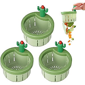 3PCS Cactus Kitchen Sink Drain Strainer - Press Automatic Dumping Basket, Multi-Functional Home Use Cactus Sink, Draining Basket Filter Net Lifting Basket, Kitchen Waste Collector Filter (Green)