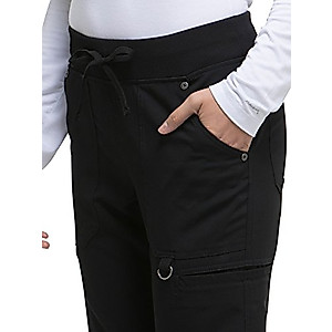 Dickies womens Mid Rise Rib Knit Waistband Medical Scrubs Pants, Black, Large US