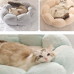 Plush Pet Bed Warm Calming Donut Cat and Dog Bed Pet Cushion Bed Anti-Anxiety Dog Bed Flower Shape Cat Bed Green Pink L