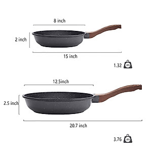 Sensarte Nonstick Frying Pan Skillet, Swiss Granite Coating Omelette Pan, Healthy Stone Cookware Chef's Pan, PFOA Free (8+12.5 Inch)