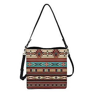 WELLFLYHOM Southwest Aztec Bucket Bag Purse for Women Trendy Crossbody Bag Western Ethnic Tribal Baja Shoulder Handbag with 3 Inner Pockets Clutch Tote Bag Travel Wallet Women Work Satchel