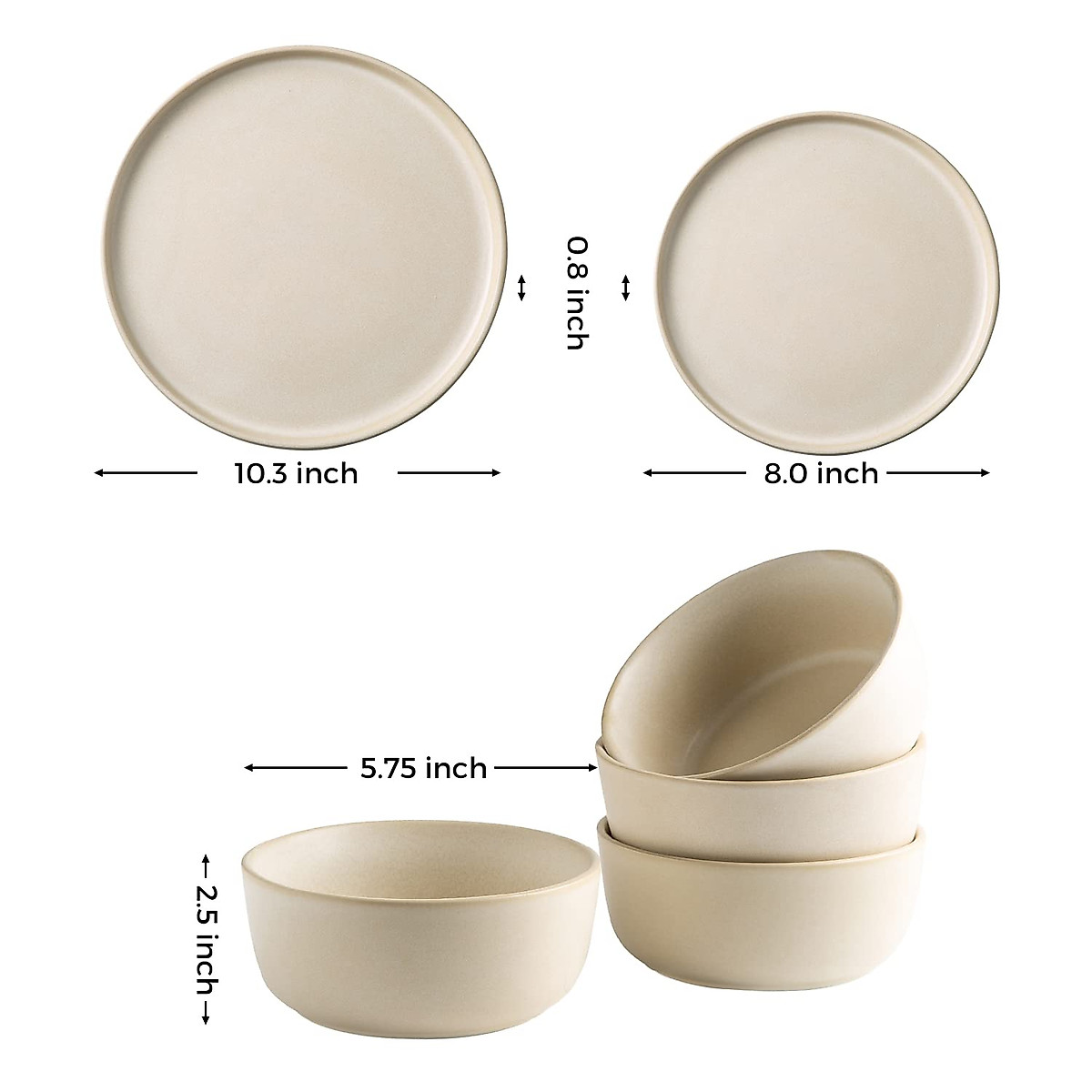 AmorArc Ceramic Dinnerware set, Service for 6 (12pcs), Stoneware Plates and Bowls Set,Highly Chip and Crack Resistant | Dishwasher & Microwave Safe, Matte-Ivory RusticStyle