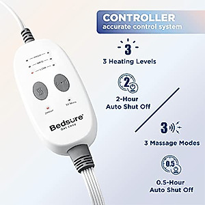 Bedsure Weighted Heating Pad with Massager - Electric Heating Pad for Back with Massaging Vibration, 3 Heating Levels & 3 Massage Types, 9 Relaxing Combinations, 12” x 24”, Grey