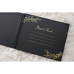 Wedding Guest Book Black Polaroid Album -Hardcover Photo Guestbook- Spiral Hardcover Book 10"x8” - Funeral, Bridal Shower, Baby Shower, Graduation Party, Registry Sign in with Marker, Stickers & Sign