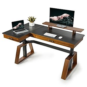 EUREKA ERGONOMIC Electric Standing Desk with Dual Drawers,63 Inches Height Adjustable L-Shaped Office Desk,Sit Stand Desk Executive Desk Computer Workstations with Monitor Stand,Left/Black