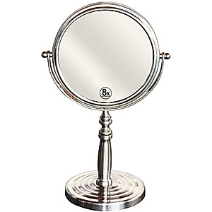 DecoBros 6-Inch Tabletop Two-Sided Swivel Vanity Mirror with 8X Magnification, Nickel
