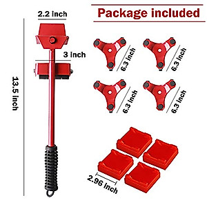 Furniture Mover & Lifter Kit, 3 Wheel Furniture Mover's Dolly, 6-Inch Steel Tri-Dolly with Caster, Easy Moving System for Bulky & Heavy Loads in Home, Shop or Garage, 5 Pack 660-lb Load Capacity