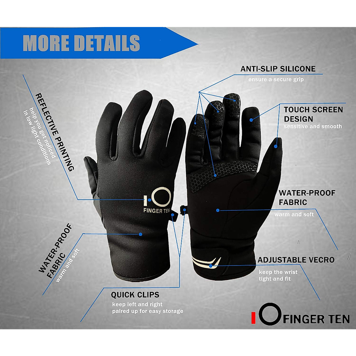 Warm Winter Gloves Men Women Touch Screen Waterproof, Lightweight Running Gloves Thick Thermal Grip Outdoor Sports Cycling Driving(Black, X-Large)