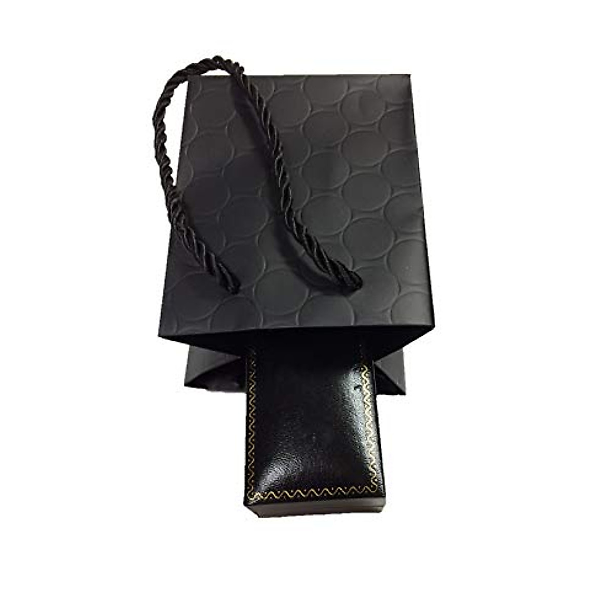 MODEENI 12 Extra Small Gift Bags with Handles Black Little Paper Bags Mini 4x3x5 Premium Quality Fancy Cute Modern Circle Embossed for Jewelry Merchandise Charms Wedding Shopping