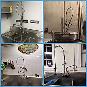 COOLWEST Commercial Sink Faucet 8 Inch Center Wall Mount Kitchen Faucet with Pull Down Pre-Rinse Sprayer and 12” Add-on Swivel Spout, 36” Height Perfect for 3 Bay Compartment Sink