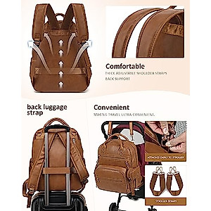 ROSEGIN Vegan Leather Diaper Bag Backpack with Changing Pad and Pacifier Holder, Multi-Functional Baby Bag for Boy Girl, Waterproof for Travel, Perfect Baby Shower Gifts for Mom, Dad, Newborn, Brown