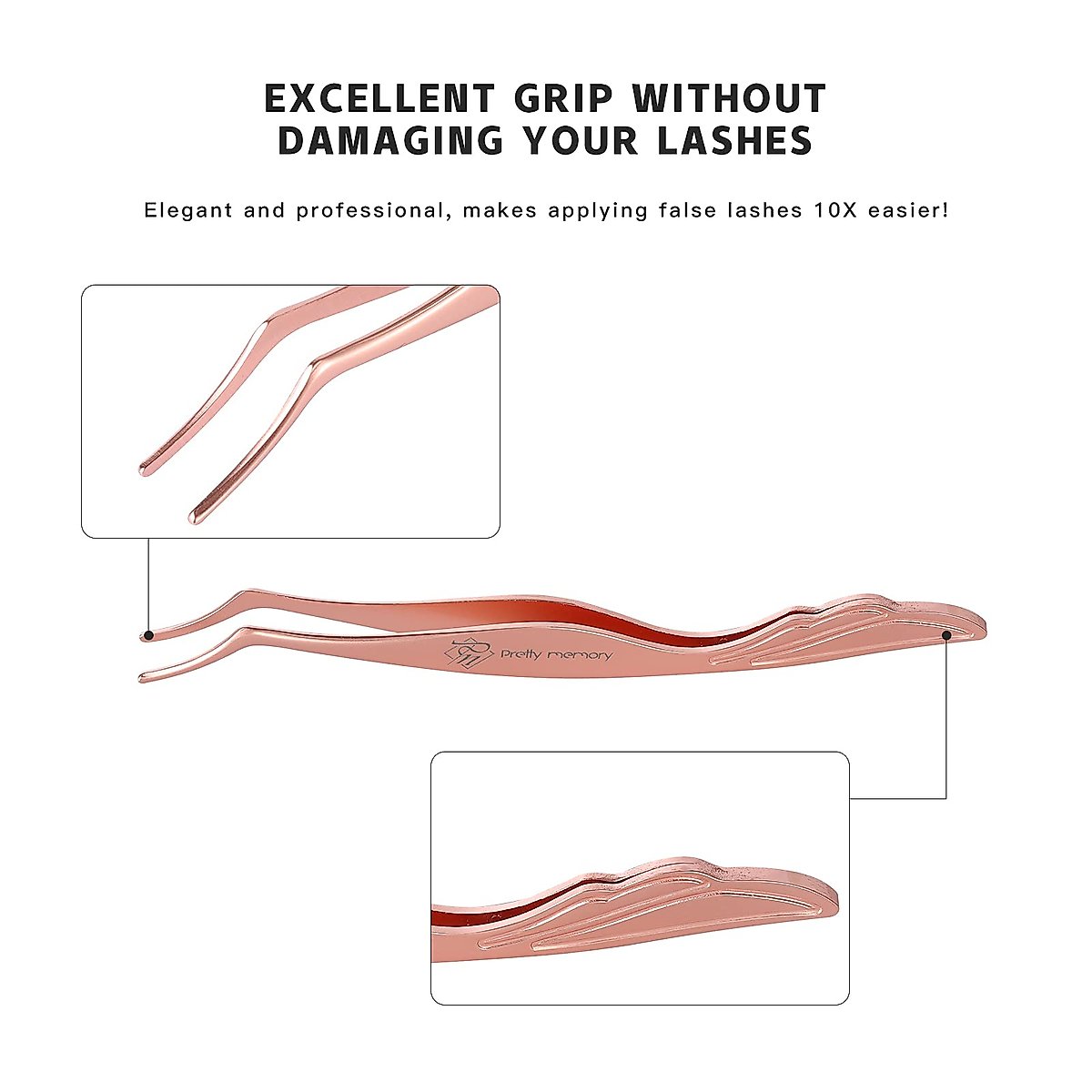 Pretty memory Eyelash Applicator Tool DIY Cluster Lash Tweezers Curved Eyelash Tweezers for Easy Lash Application and Removal, Rose Gold