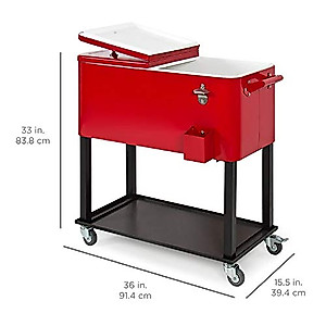 Best Choice Products 80qt Outdoor Steel Rolling Cooler Cart for Cookouts, Tailgating, BBQ w/Bottle Opener, Catch Tray, Drain Plug, and Locking Wheels - Red