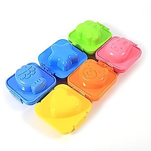 Qiilu Egg Molds, 6Pcs Set Food Grade PP Plastic, Decorative Food Shaping for Boiled Eggs, Box Preparation, Cute Shapes - Rabbit, Bear, Fish, Car, Star, Love Heart