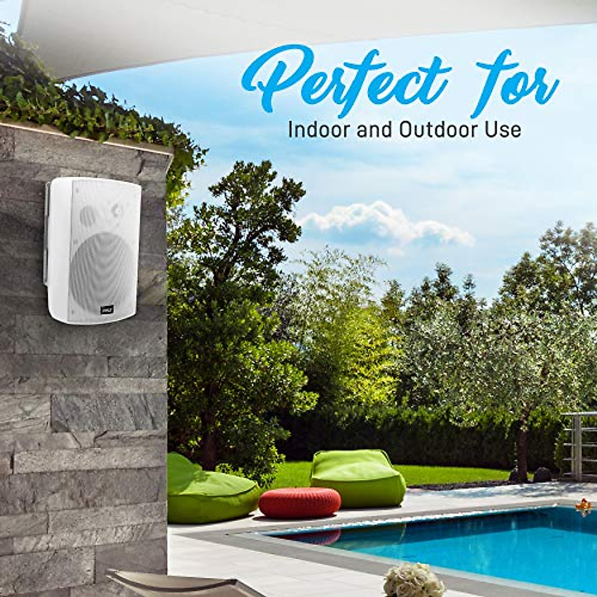 Pyle Outdoor Wall-Mount Patio Stereo Speaker-Waterproof Bluetooth Wireless&No Amplifier Needed-Portable Electric Theater Sound Surround System for Home Party Cabinet Enclosure- Pyle PDWR61BTWT White