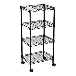 MATICO 4-Shelf Adjustable Steel Storage Shelf Unit with Wheels, Heavy Duty Metal Shelving Rack for Space Saving, Black