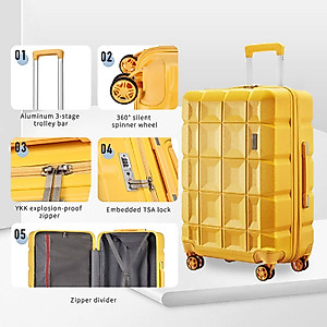 Joyway Luggage Suitcase with Spinner Wheels, Hardside Checked Luggage with TSA Lock, 24 Inch Medium Travel Suitcase (YELLOW,4PCS)