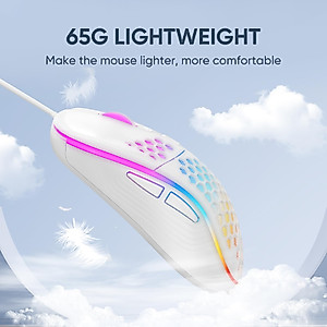 MELOGAGA Honeycomb Wired Gaming Mouse, USB/USB-C PC Game Mice with RGB Backlight, 6 Programmable Buttons, 6 Adjustable DPI Up to 7200 for Windows/PC/Mac/Laptop Gamer -White