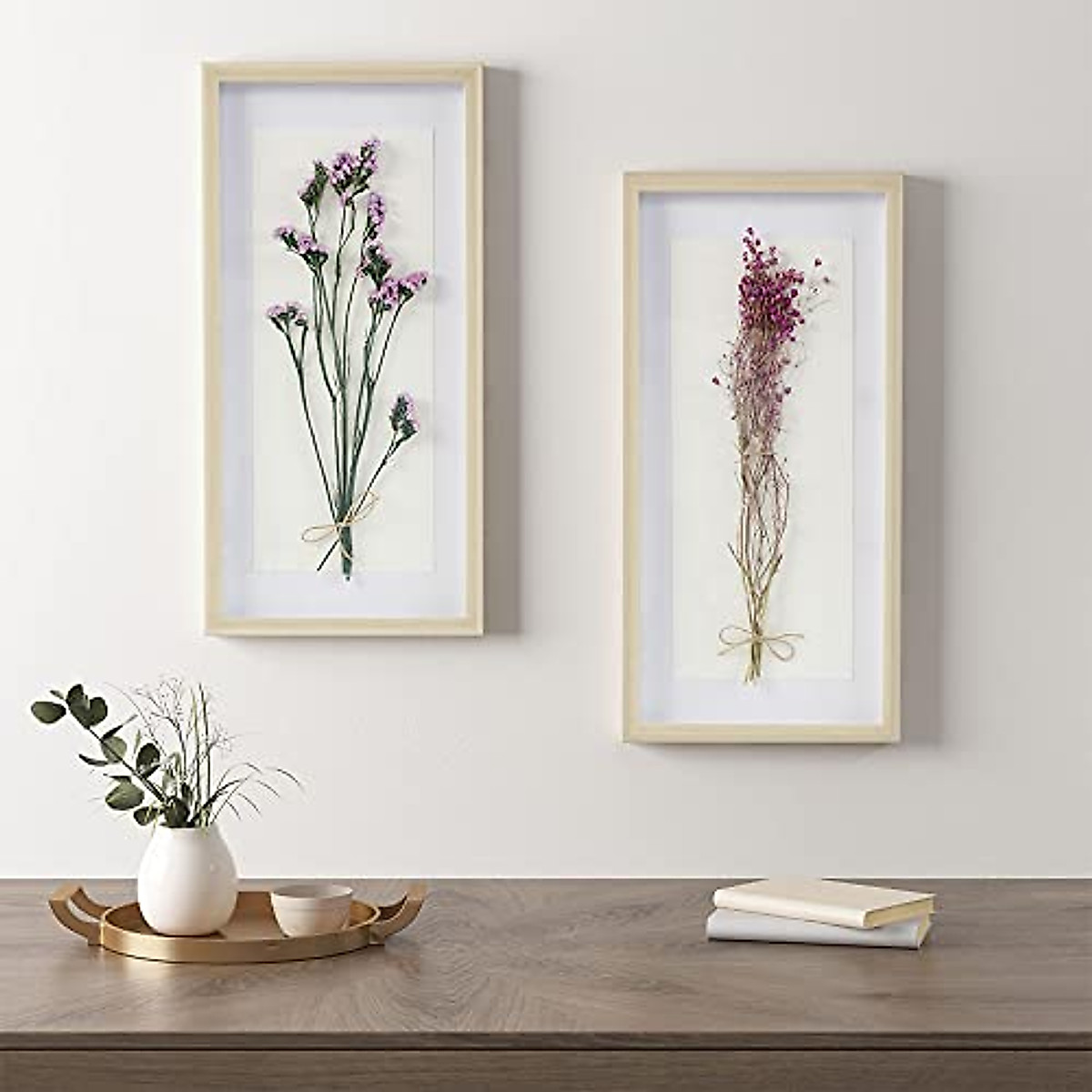 Madison Park Wall Art Living Room Décor - Sundried Natural Flowers in Shadowbox Frame, Floral Home Accent, Bedroom Decoration, Ready to Hang, 12" W x 24" H x 1.25" D, Multi 2 Piece