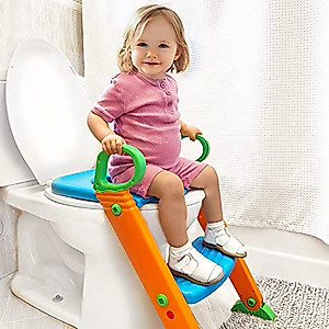 Potty Training Seat Toilet w/Step Stool Ladder & Splash Guard, Kids Toddlers Trainer w/Handles. Sturdy & Foldable. Non-Slip Steps & Anti Slip Pads. Adjustable Potty Chair - Boys Girls Baby (Blue)