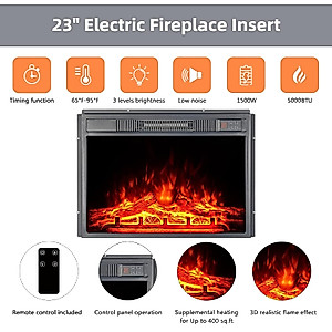 LAGRIMA Fireplace TV Stand, Modern Entertainment Center with 23'' Electric Fireplace Remote Control for TVs Up to 65'', Farmhouse Console Table Barn Door Storage Cabinet for Living Room, Black