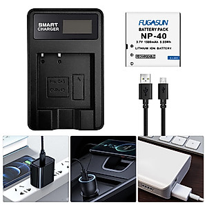 2 pcs 1500 mAh NP-40 Battery with LCD Single NP-40 NP40 Battery Charger for Casio NP-40, Exilim EX-Z600, Z700, Z750, Z1000, Z1050, Z1080