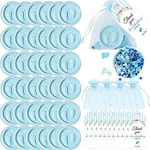 AIXIANG Baby Shower Favors Soaps Handmade Blue Little Baby-feet Scented Soap Party Favors for Guests Baby Boy Organza Bags+Thanks Tags+Decorations Confetti (50 Sets)