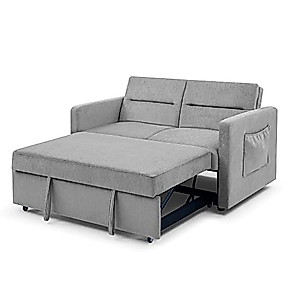 3 in 1 Convertible Loveseat Sofa with Pull-Out Sleeper&Adjsutable Backrest,Multi-Functional Folding Recliner Accent Futon Sofá Chair,Upholstered Lounge Chaise Couch Armchair for Living Room