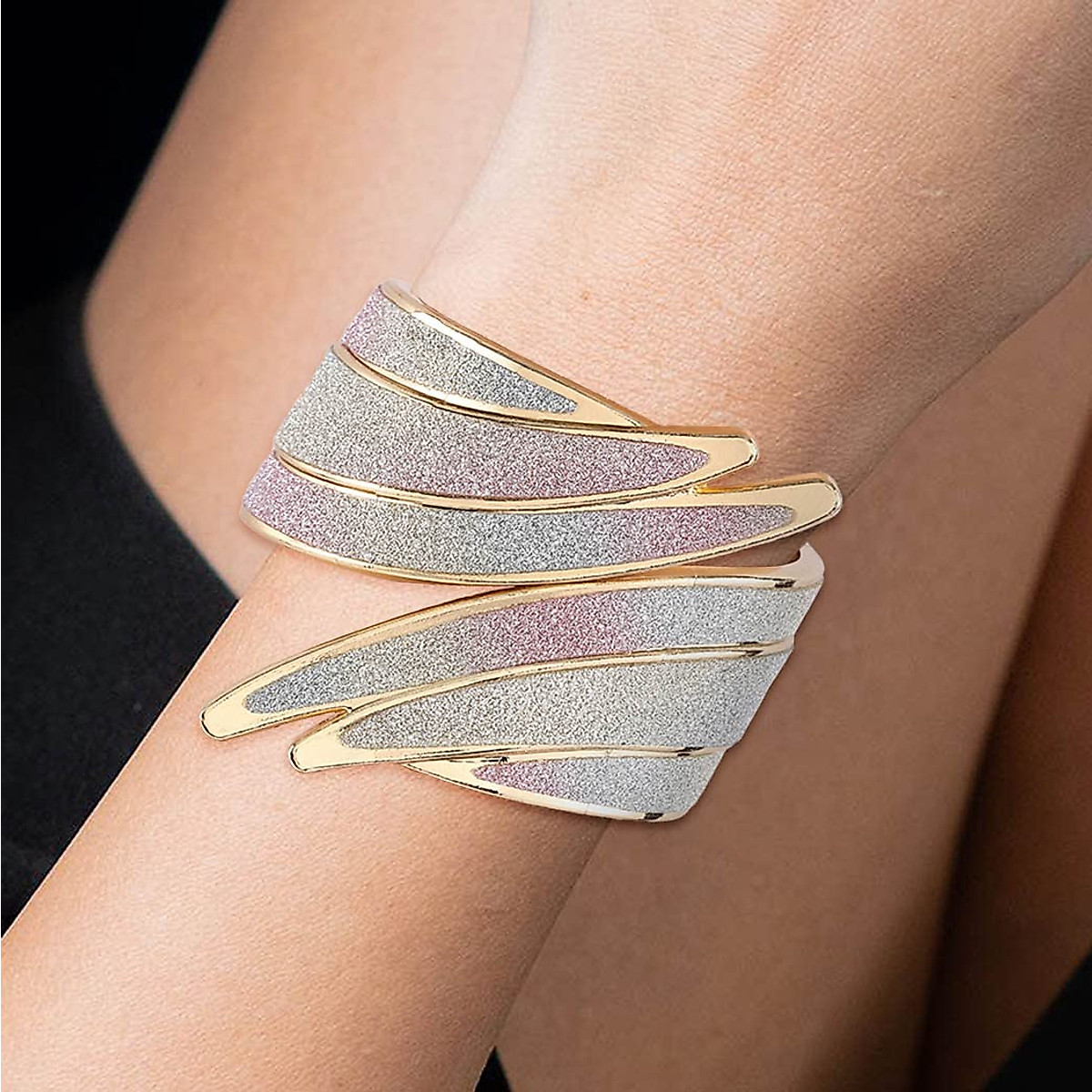 ELABEST Stylish Alloy Bracelet Colorful Cuff Bracelets Stretch Bracelets Wing Bracelets Sparkly Hand Chain Wedding Parties Jewelry Accessories for Women (Colorful)