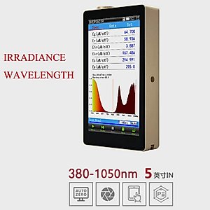 Handheld Spectrometer 380-1050nm LED Wavelength Meter with 5'' LCD, 2nm Resolution, Portable NIR & Visible Light Tester with PC Software