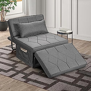 Sofa Bed, Convertible Chair, 4 in 1 Multi-Function Folding Ottoman, Couch Bed with Adjustable Backrest, Couch Bed for Living Room, Apartment, Office, Modern, Linen, Dark Grey