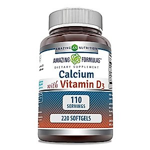 Amazing Formulas Calcium with Vitamin D3 220 Softgels Supplement | Non-GMO | Gluten Free