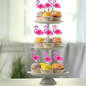 Ephlyn 24pcs 3D Flamingo Cupcake Toppers, Tropical Aloha Luau Cupcake Picks for Baby Shower, Summer Party, Wedding & Birthday Cake Decorations