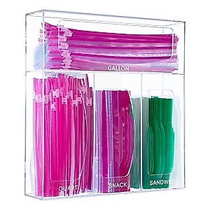 Aphbrada Acrylic Ziplock Bag Storage Organizer for Kitchen Drawer, Food Storage Bag Organizer Holders Compatible with Ziploc, Glad, Hefty, Gallon, Quart, Sandwich & Snack Variety Size Bag (Clear)