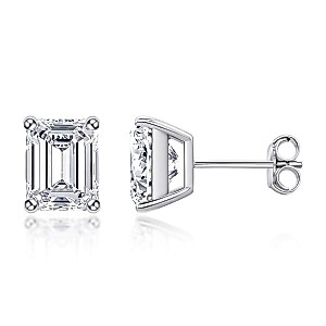 AINUOSHI Women Stud Earrings Emerald Cut Sterling Silver Earrings for Women Cubic Zirconia Hypoallergenic Piercing Earring Anniversary Birthday Gifts for Her Women Men