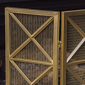 Christopher Knight Home Margaret 3 Panelled Iron Fireplace Screen, Gold