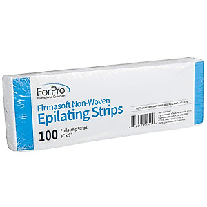 ForPro Professional Collection Firmasoft Non-Woven Epilating Strips, Tear-Resistant, 10% Thicker - Pre-Cut Strips for Hair Removal, White, 3” W x 9” L, 100-Count