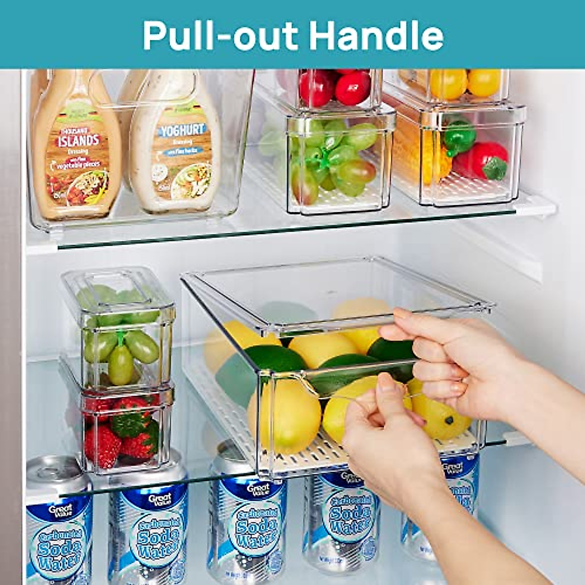 Vtopmart Set of 7 Fridge Organizer, Stackable Fruit Storage Containers for Fridge, Fridge Organizers and Storage Clear with lids, BPA-Free Refrigerator Organizer Bins with Drain Tray for Vegetables, Fruits, Food, Drinks