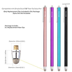 DIMPLES EXCEL Stylus Replacement Thin Fiber Tips for 7.5" Stylus Pen - 8 Pack (Replacement Tips-8 Pack)