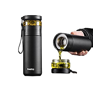 Tea Infuser Bottle Coffee thermos,Stainless steel tea water separation cup,Business office portable water cup Outdoor carrying rope straight cup 17oz Double Wall Vacuum Insulated Water Bottle (black)