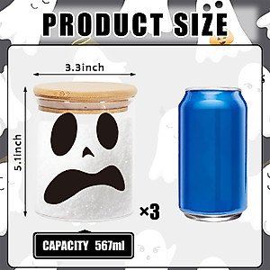 JarThenaAMCS 3Pcs Halloween Glass Storage Jars with Airtight Bamboo Lid Ghost Face Decorative Canisters Sets for Home Kitchen Countertop Decoration
