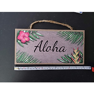 Aloha Hanging Wood Sign - Small Hawaiian Tropical Wall Decor Plaque - 10 x 5 Inches