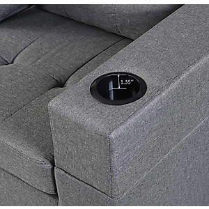 Morhome Upholstered Reversible Sofa,Modern L Shaped Couch with Left Or Right Hand Chaise and Cup Holder for Living Room Small Space