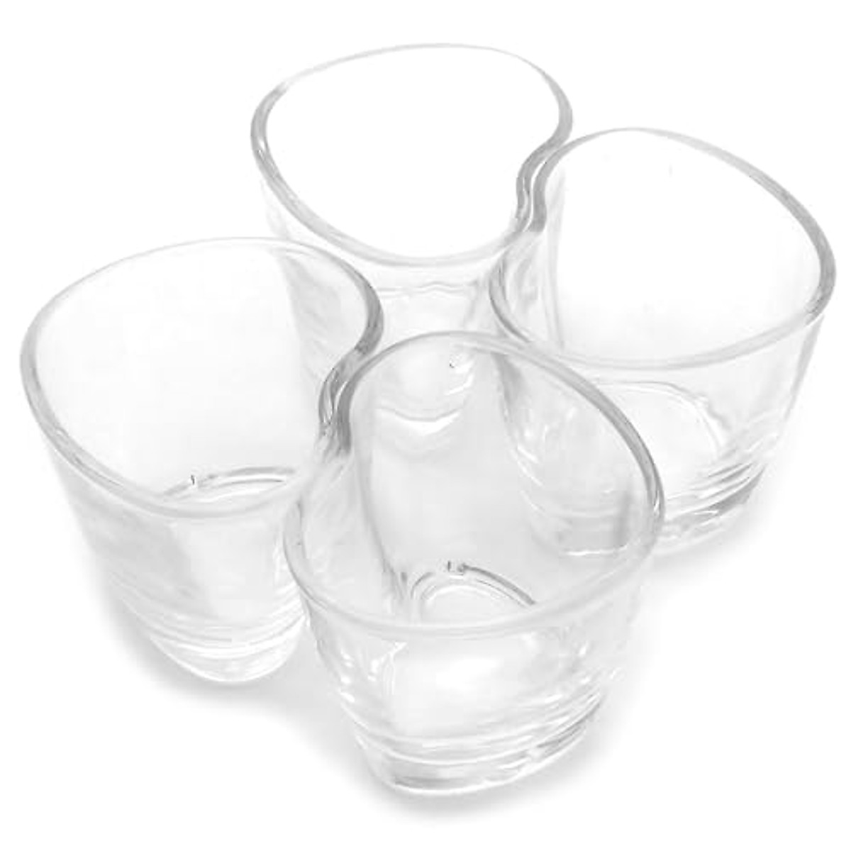 Heart Soju Shot Glasses Set Set of 4 and Silicone Rubber Bottle Caps 4Pcs 1.7 oz, Korean Soju, Whiskey, Tequila, Vodka, Espressos, Desserts, Party Decorations, Clear Glass (Heart)