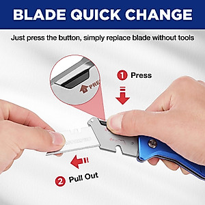 WORKPRO Premium Axis Lock Utility Knife Folding, Heavy Duty Metal Box Cutter with Quick Open Lock, Quick Change Blade Razor Knife, Foldable Pocket Knife with Belt Clip